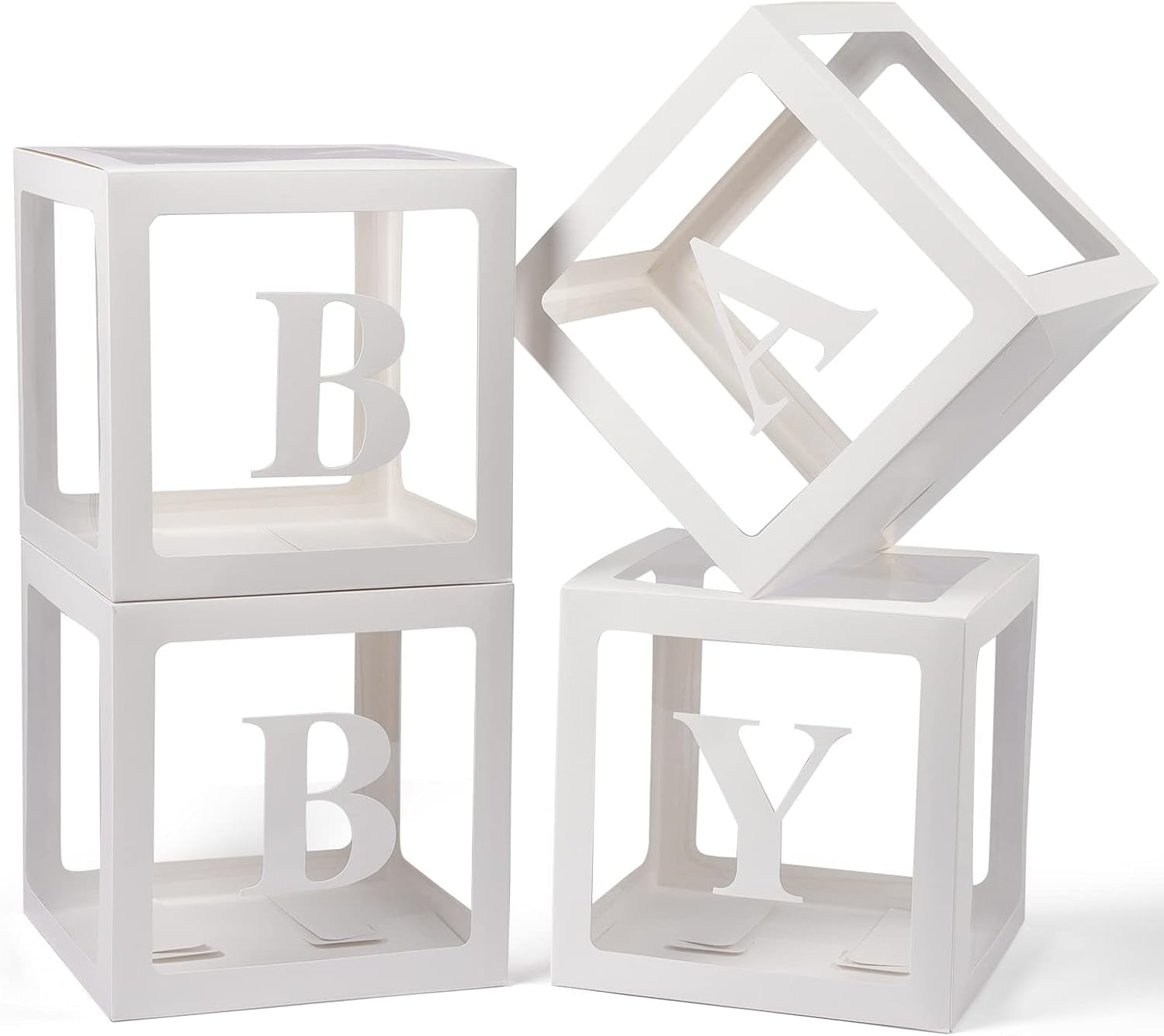 Baby Boxes with Letters for Baby Shower, 4 Transparent Balloon Boxes ...
