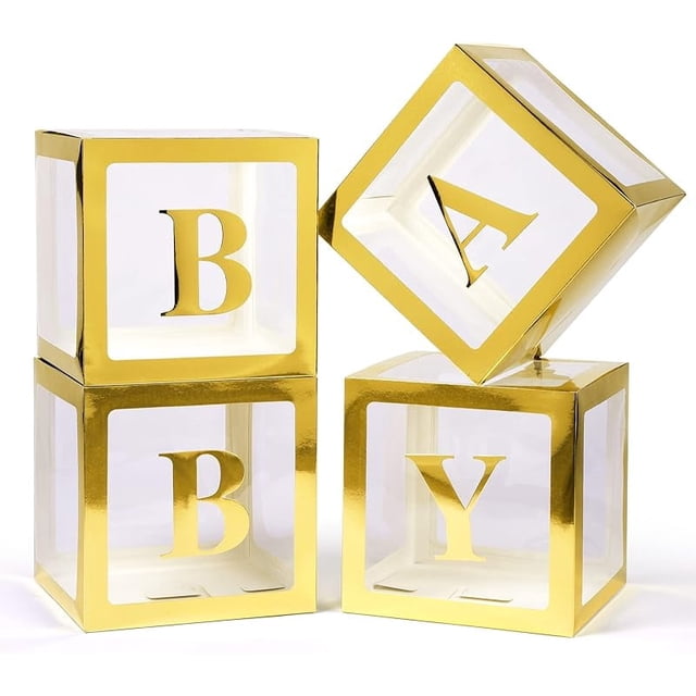 Baby Boxes with Letters for Baby Shower, 4 Transparent Balloon Boxes ...