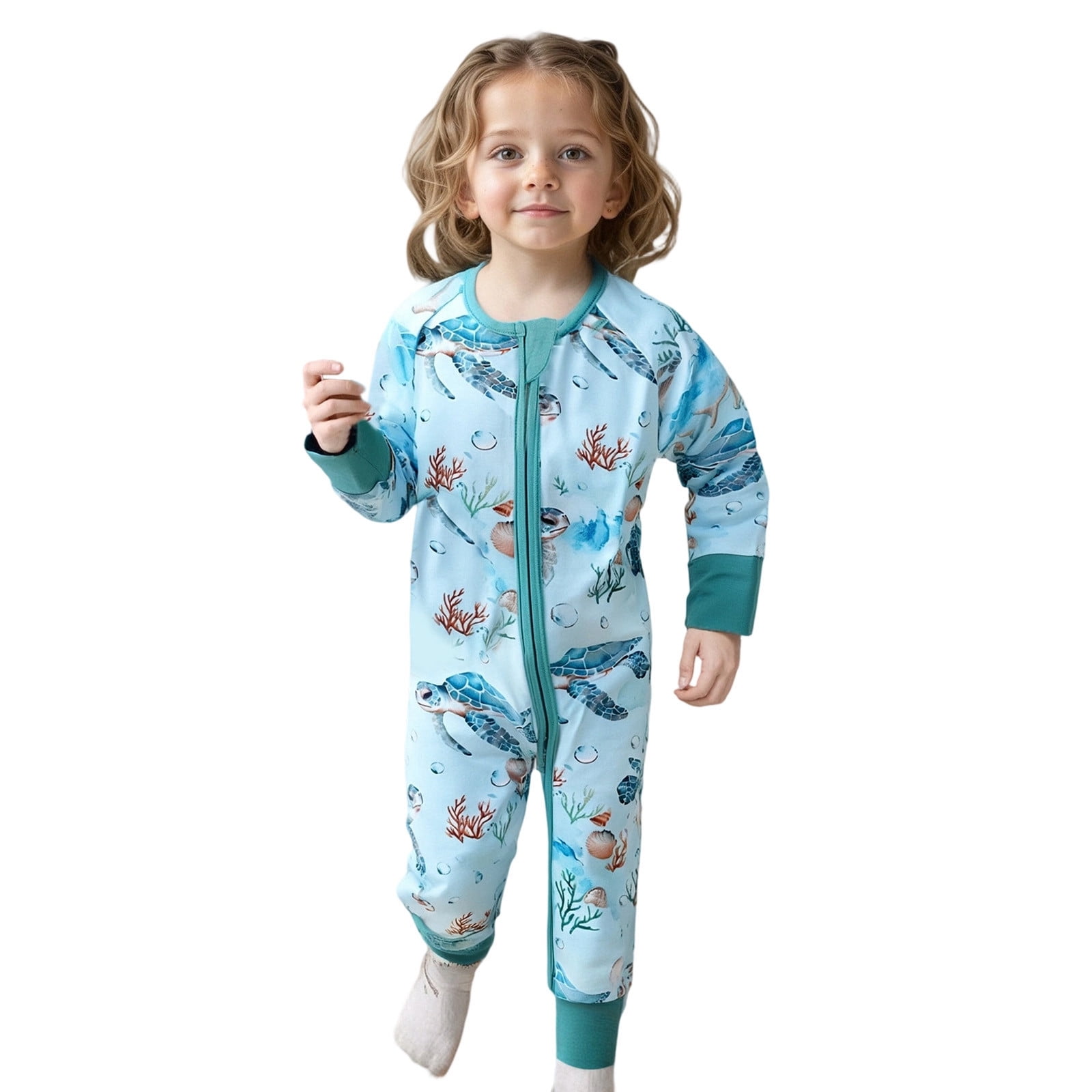 Baby Boy Bubble Romper Newborn Toddler Fall Winter One Piece Zip Up Jumpsuit Turtle Coral Print ...