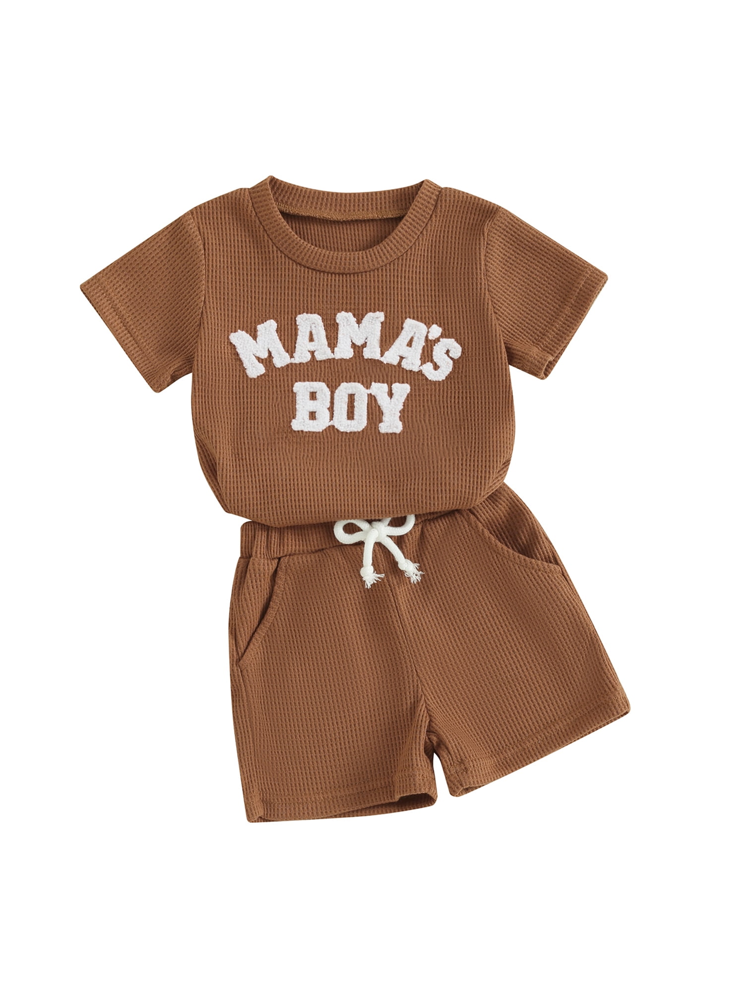 Baby Boy Classic 2 Piece Waffle Outfits, Round Neck Short Sleeve Letter Embroidery Tops ...