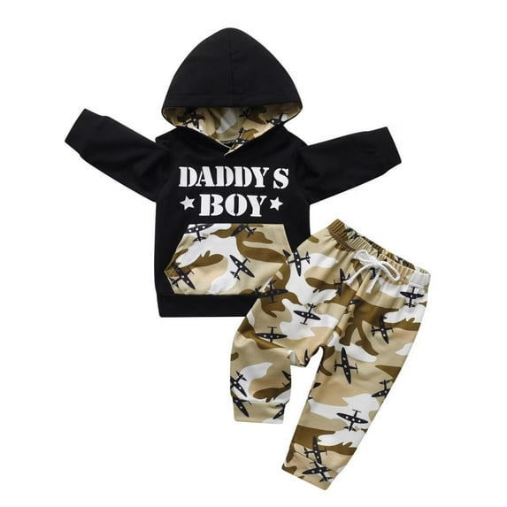 Baby Boy Clothes Letter Long Sleeve Hoodies + Camouflage Long Pants ...