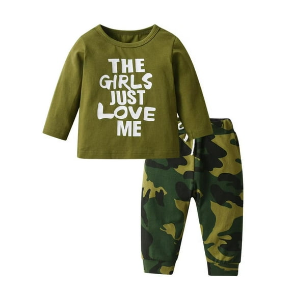 Baby Boy Clothes Letter Long Sleeve Tops and Camouflage Pants Fall ...
