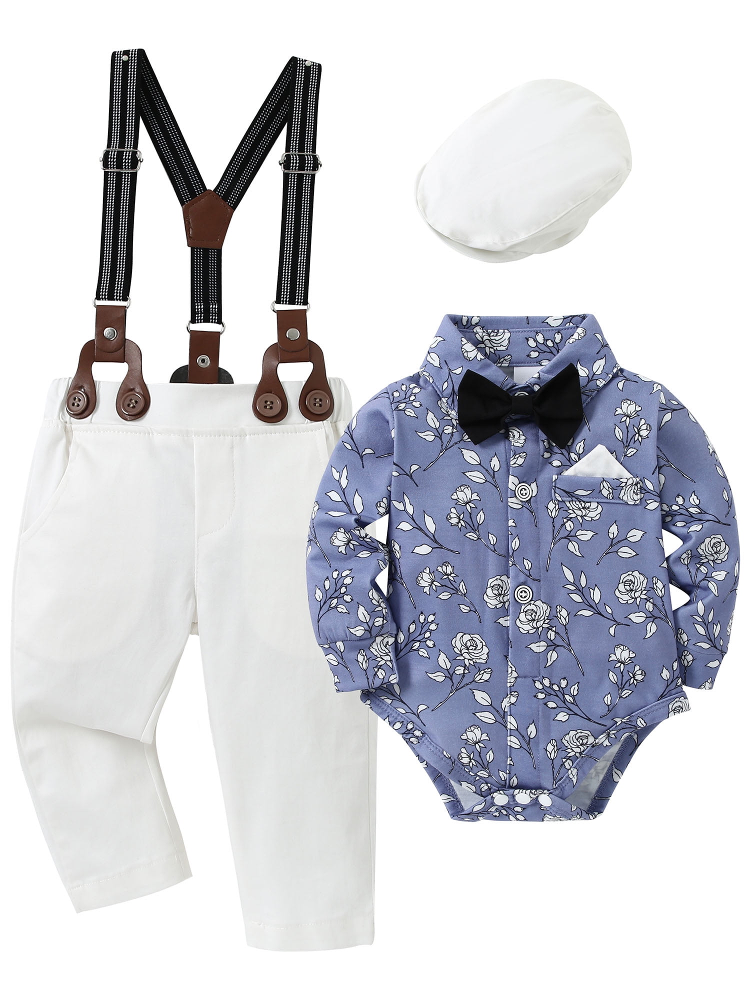 Baby Boy Clothes Outfit Suits Newborn Print Formal Romper Shirts ...
