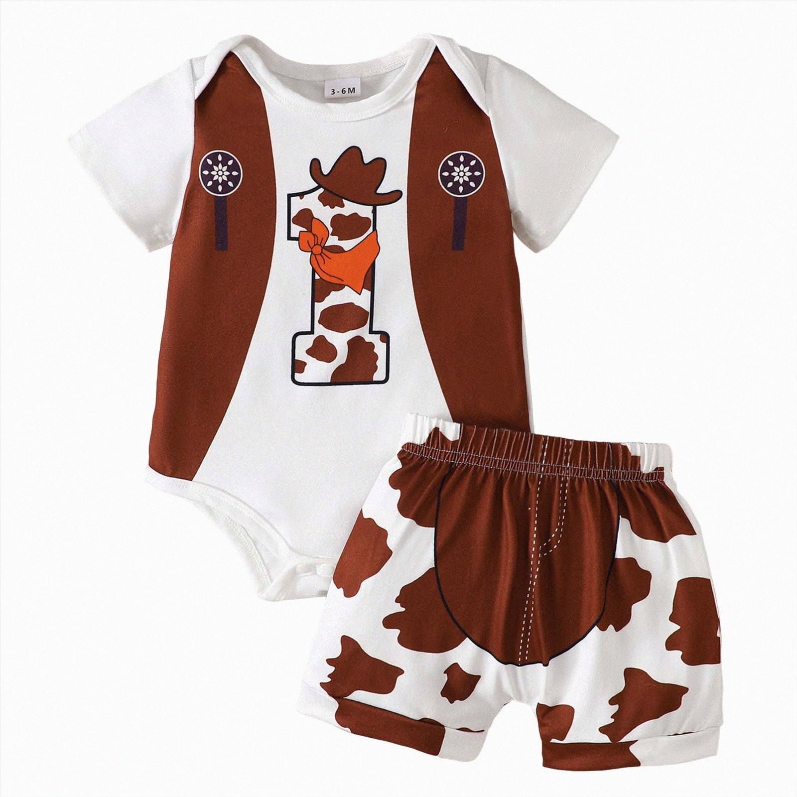 Baby Boy Clothes Short Sleeve Cow Print Romper And Shorts 2-Piece Set ...