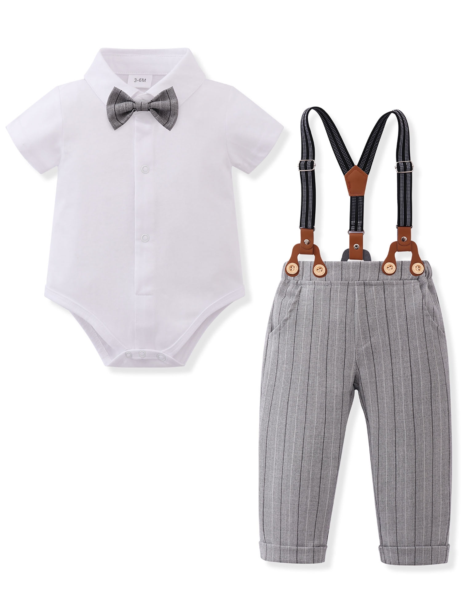 Baby Boy Clothes Suit 3-18 Months Newborn Formal Dress Shirt Suspender ...