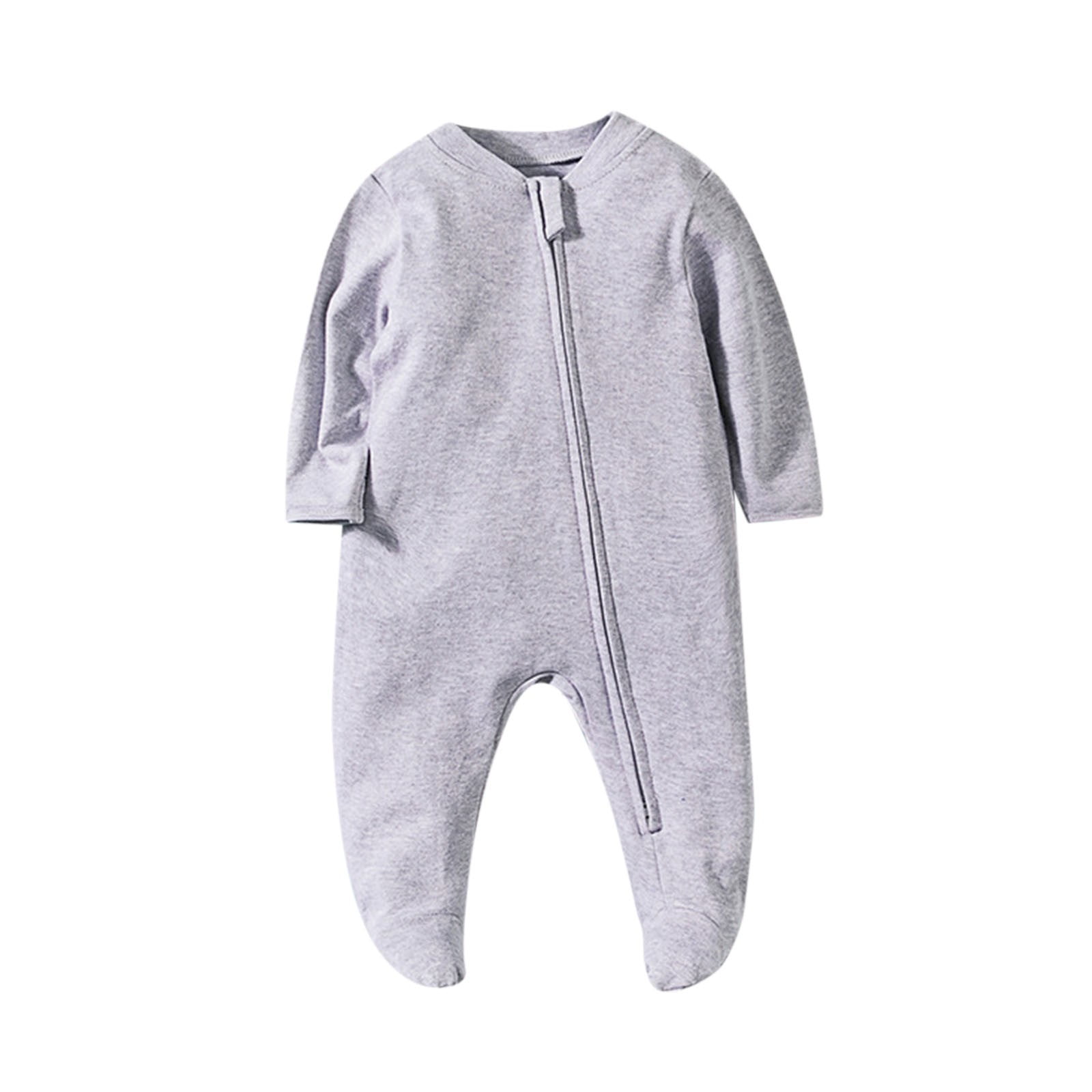 Baby Boy Cotton Romper Zip up Long Sleeve Solid Color Footed Warm ...
