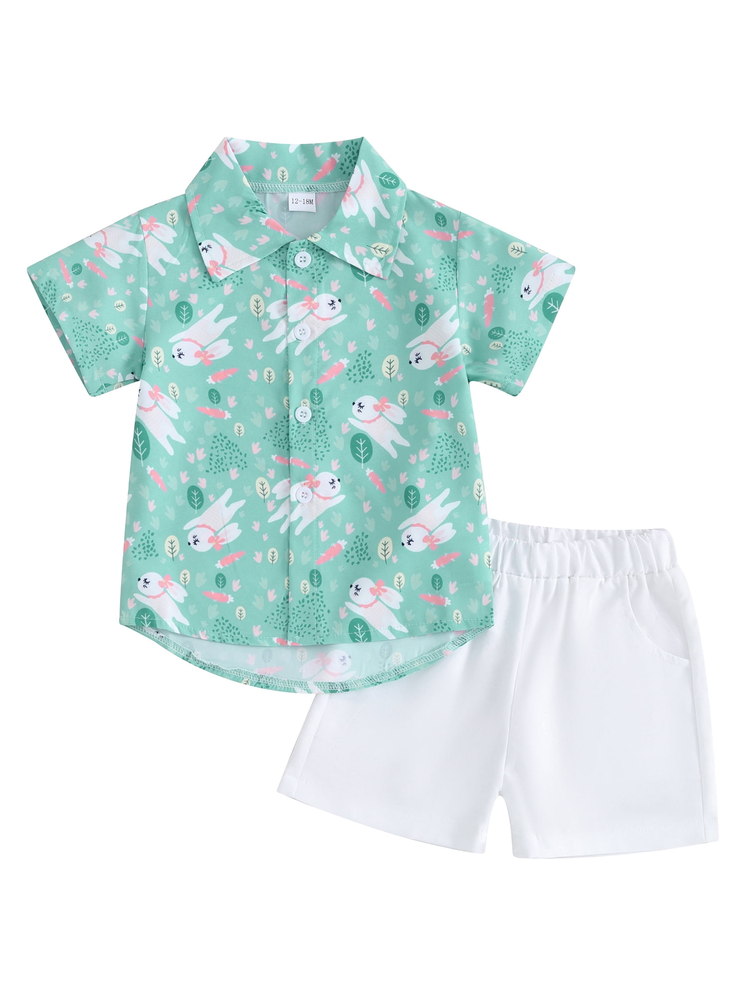 Baby Boy Easter Shorts Sets Short Sleeve Lapel Bunny Print Button Down ...