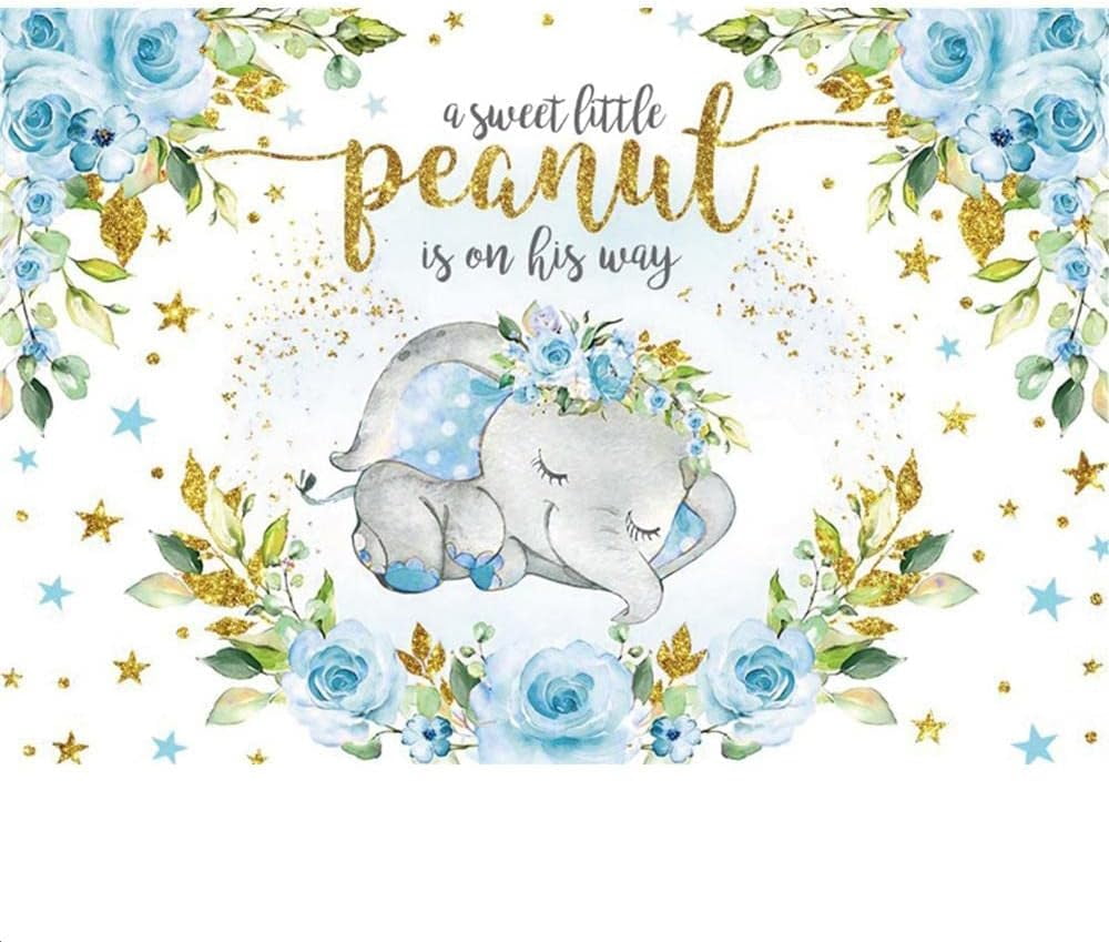 Baby Boy Elephant Baby Shower Backdrop Blue Floral Sweet Little Peanut ...