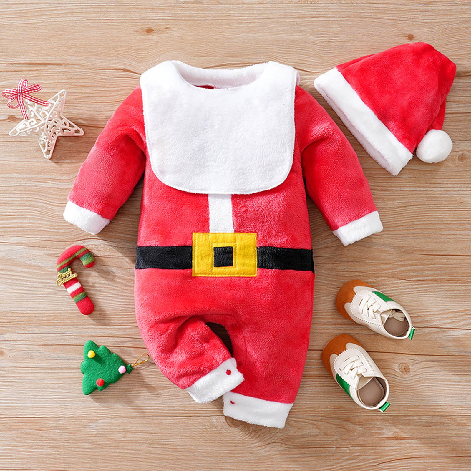 Baby Boy First Christmas Outfit Toddler Santa Flannel Romper Jumpsuit ...
