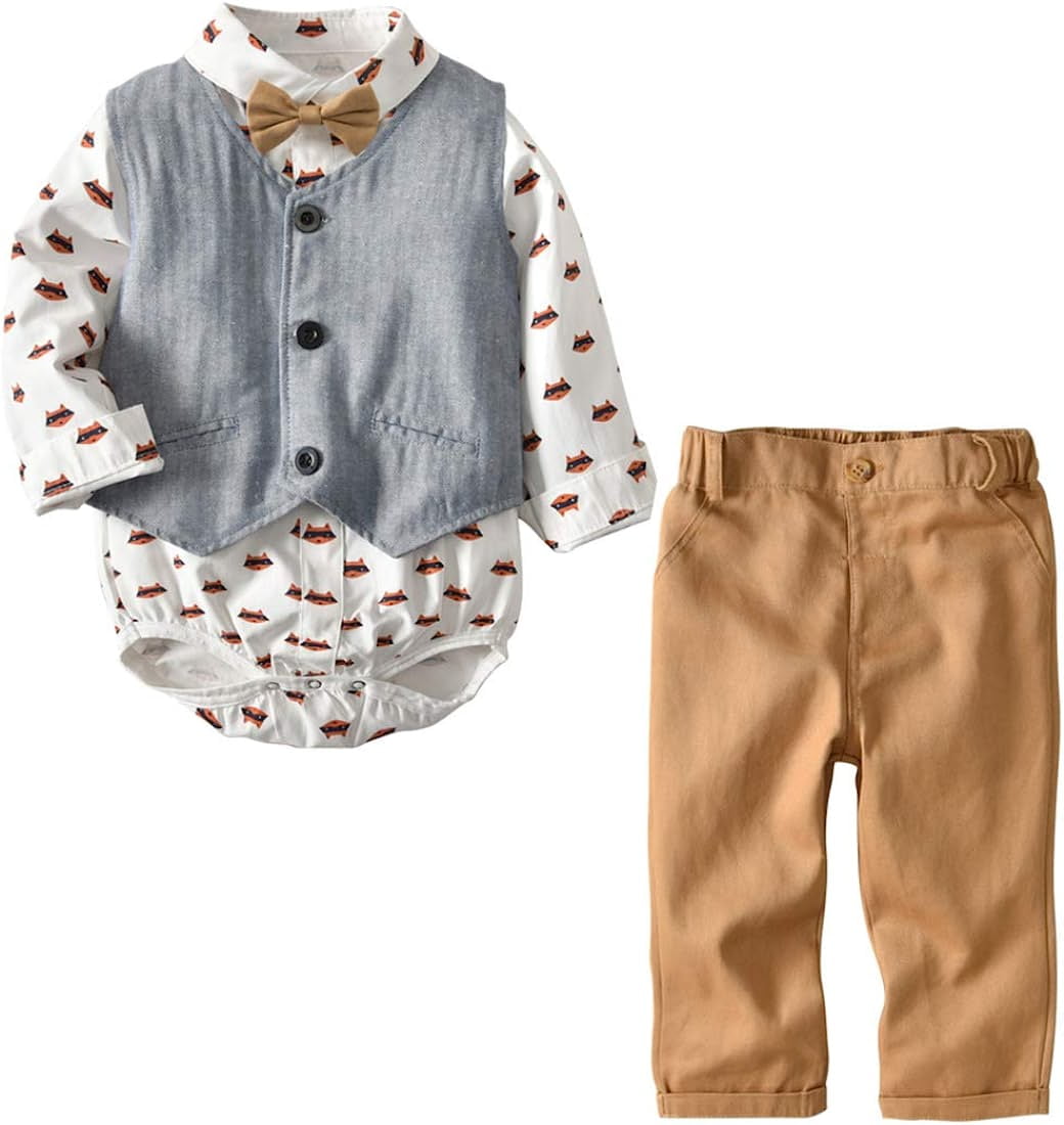 Baby Boy Formal Outfit Tuxedo Plaid Gentleman Suit Onesie Jumpsuit ...