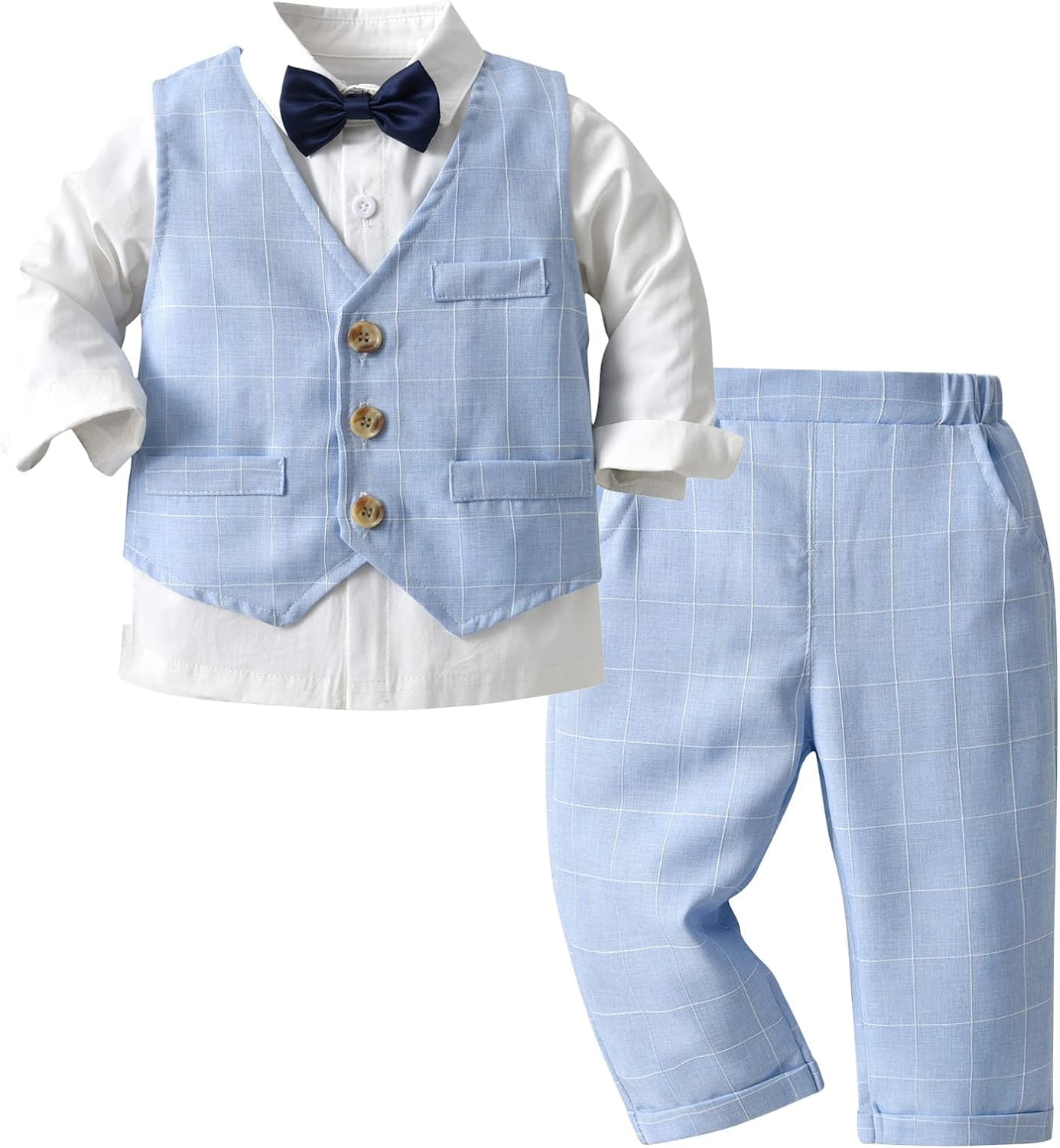 Baby Boy Formal Outfit Tuxedo Plaid Gentleman Suit Onesie Jumpsuit ...