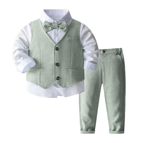 Baby Boy Formal Suit Set Gentleman Tuxedo Outfit with Dress Shirt Vest ...