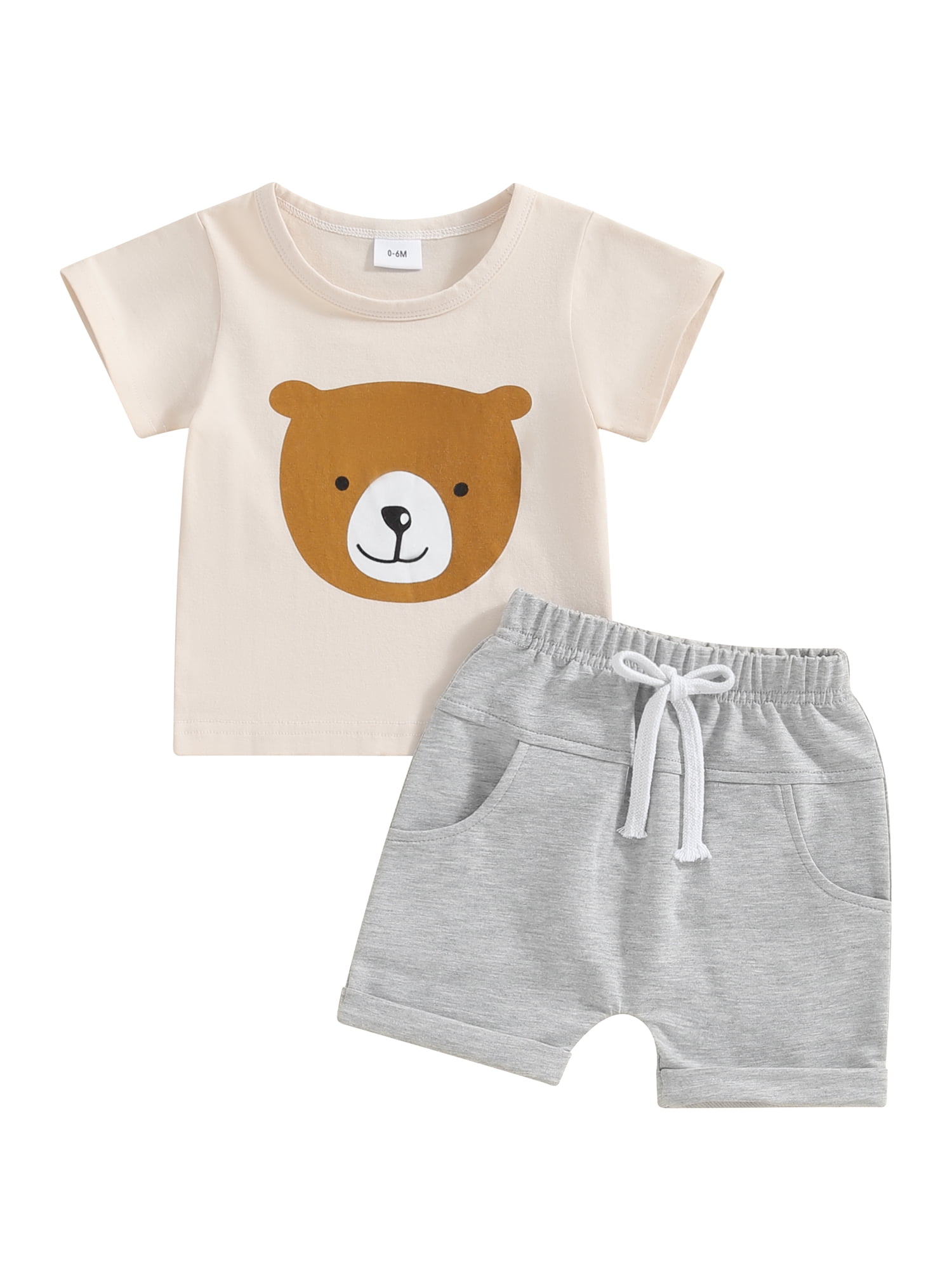 Baby Boy Girl 2 Piece Summer Outfit Bear Print Short Sleeve T-Shirt and ...