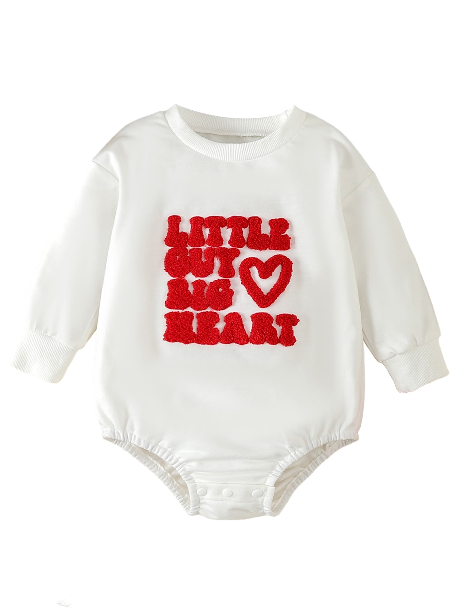 Baby Boy Girl Bubble Romper Long Sleeve Round Neck Sweet Heart Embroidery Bodysuit Valentines ...