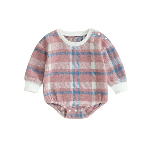 Baby Boy Girl Flannel Plaid Romper Sweatshirt Onesie Oversized Long Sleeve Bubble Bodysuit ...