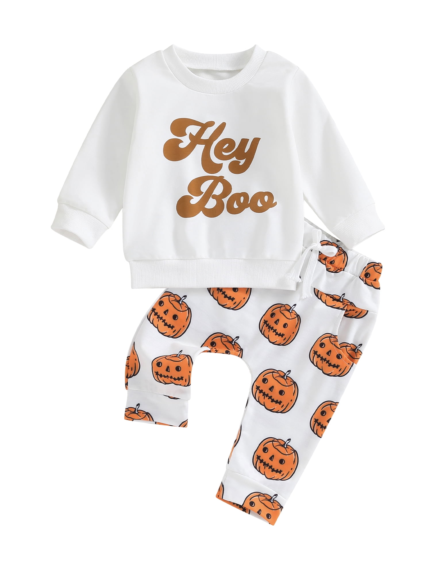 Baby Boy Girl Halloween Outfits Long Sleeve Sweatshirt + Pumpkin Print Pants Set Toddler Clothes ...