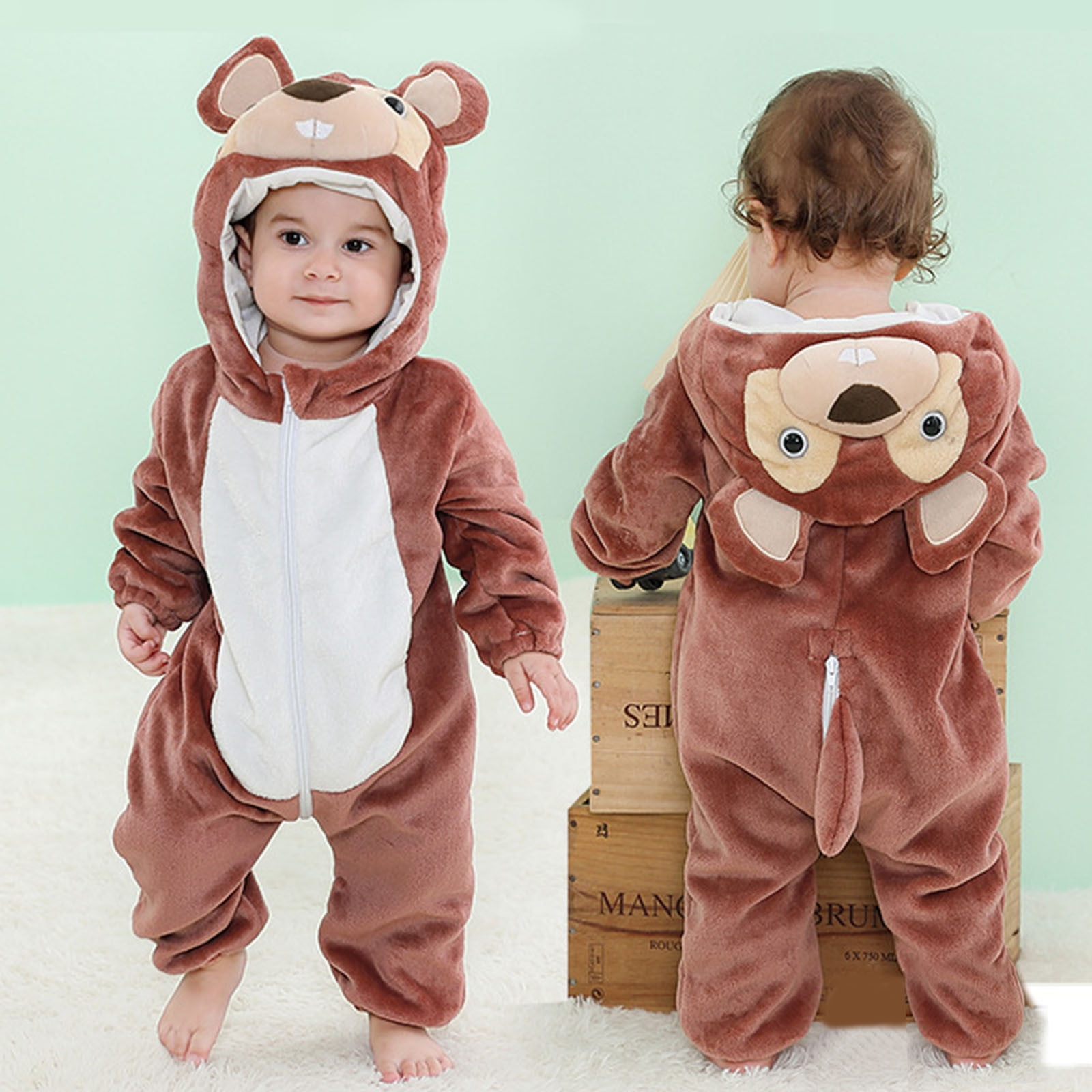 Baby Boy Girl Hooded Jumpsuit Animal Outfits Long Sleeve Outwear Baby ...