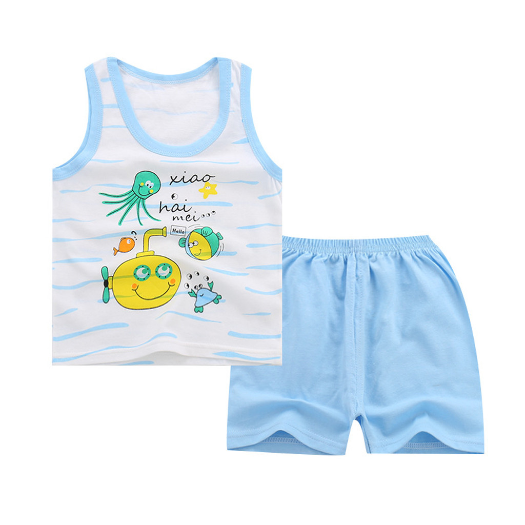 KTMKH Baby Boy Girl Kids Sleeveless Cartoon Tracksuit Sport Suit Vest ...