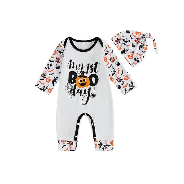 Baby Boy Girl My First Halloween Outfit Pumpkin Long Sleeve Romper Jumpsuit Cute Halloween ...