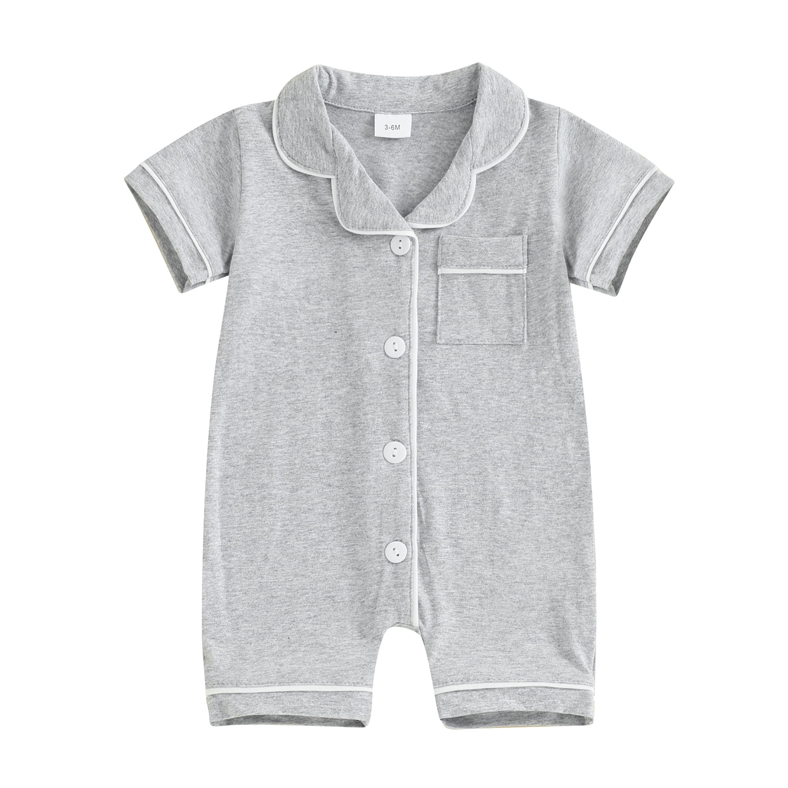 Baby Boy Girl One Piece Pajamas Romper Turn-Down Collar Short Sleeve ...