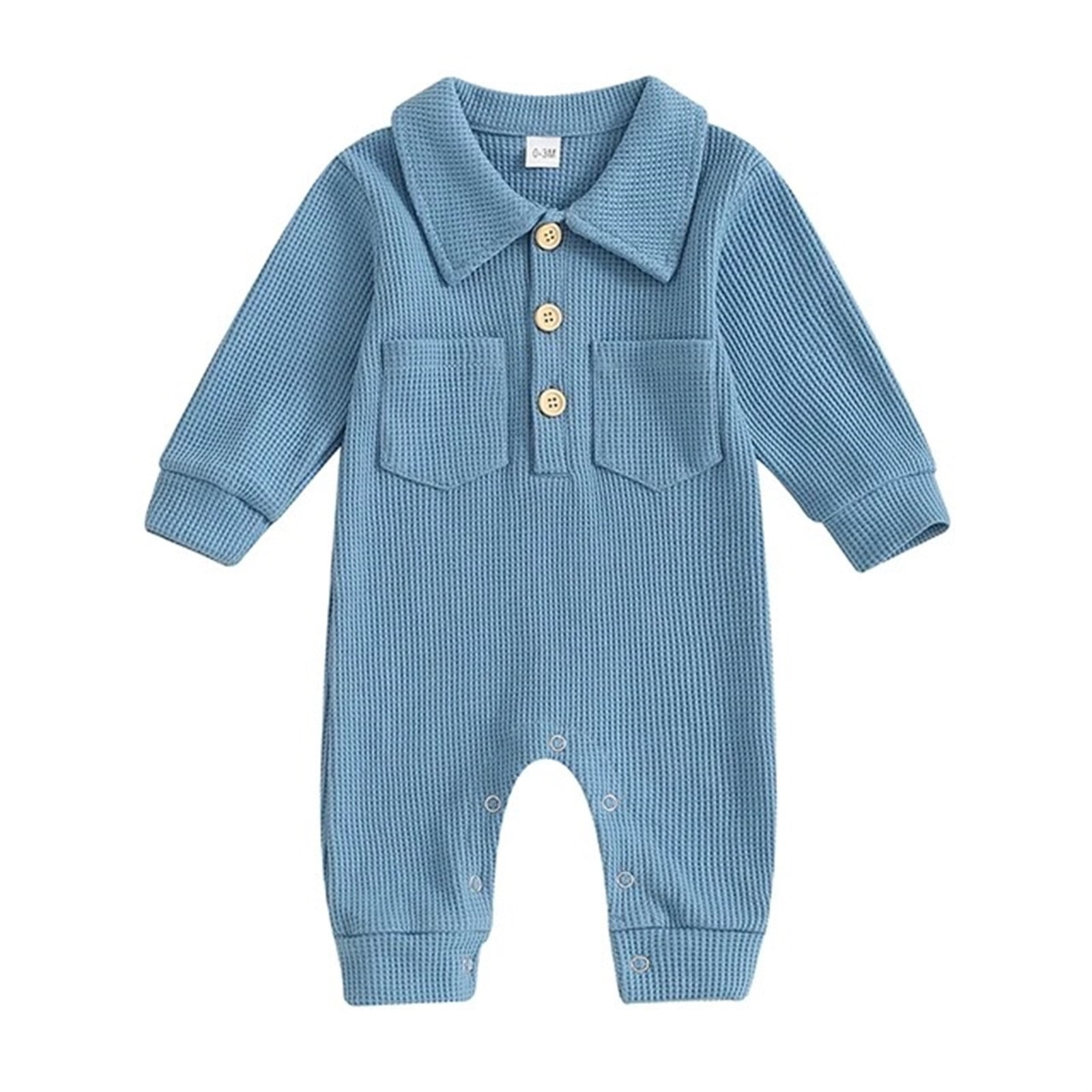 Baby Boy Girl Onesies Clothes Waffle Knit Long Sleeve Button Cozy ...