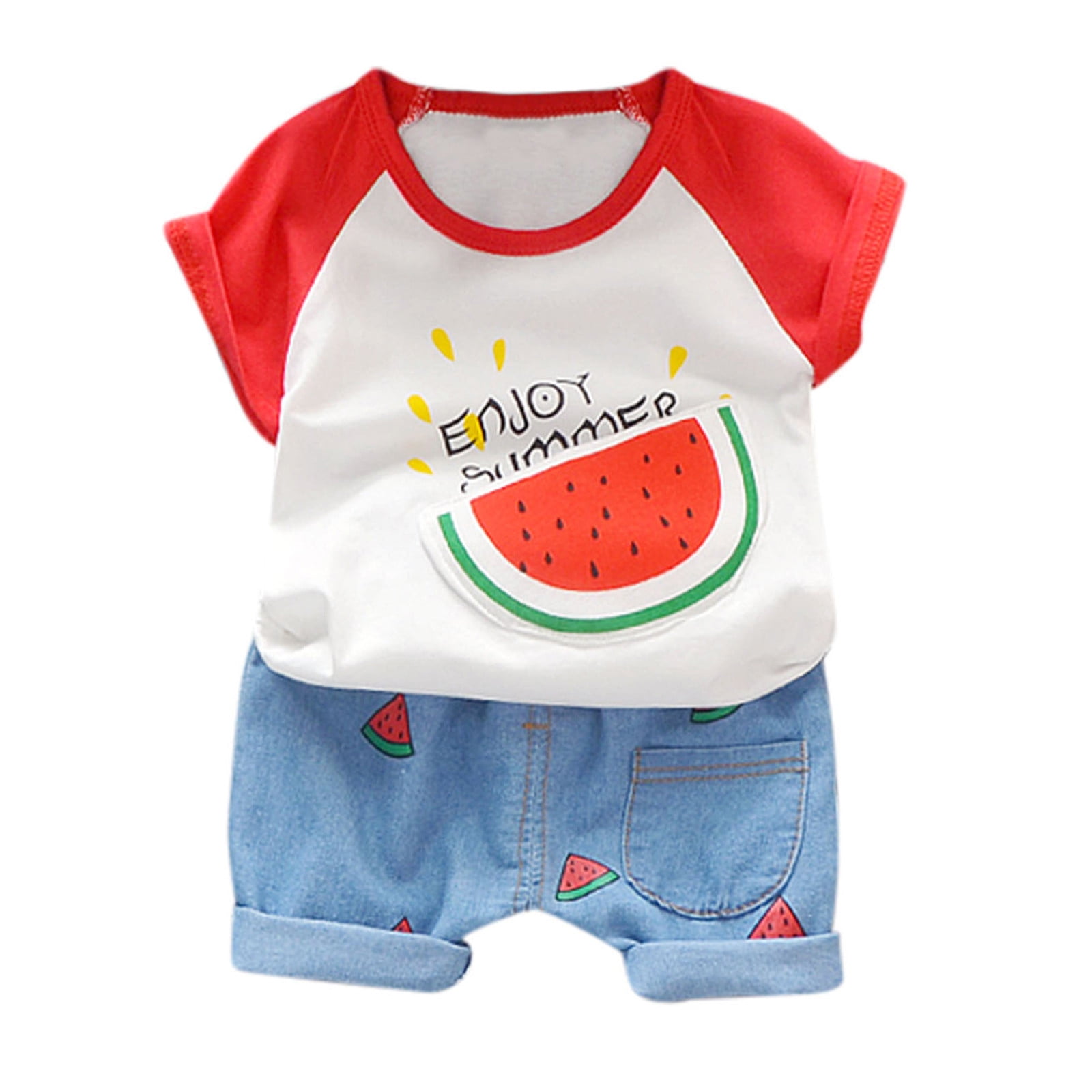 Baby Boy Girl Outfits O Neck Watermelon Print Tops Denim Shorts 2PCS ...