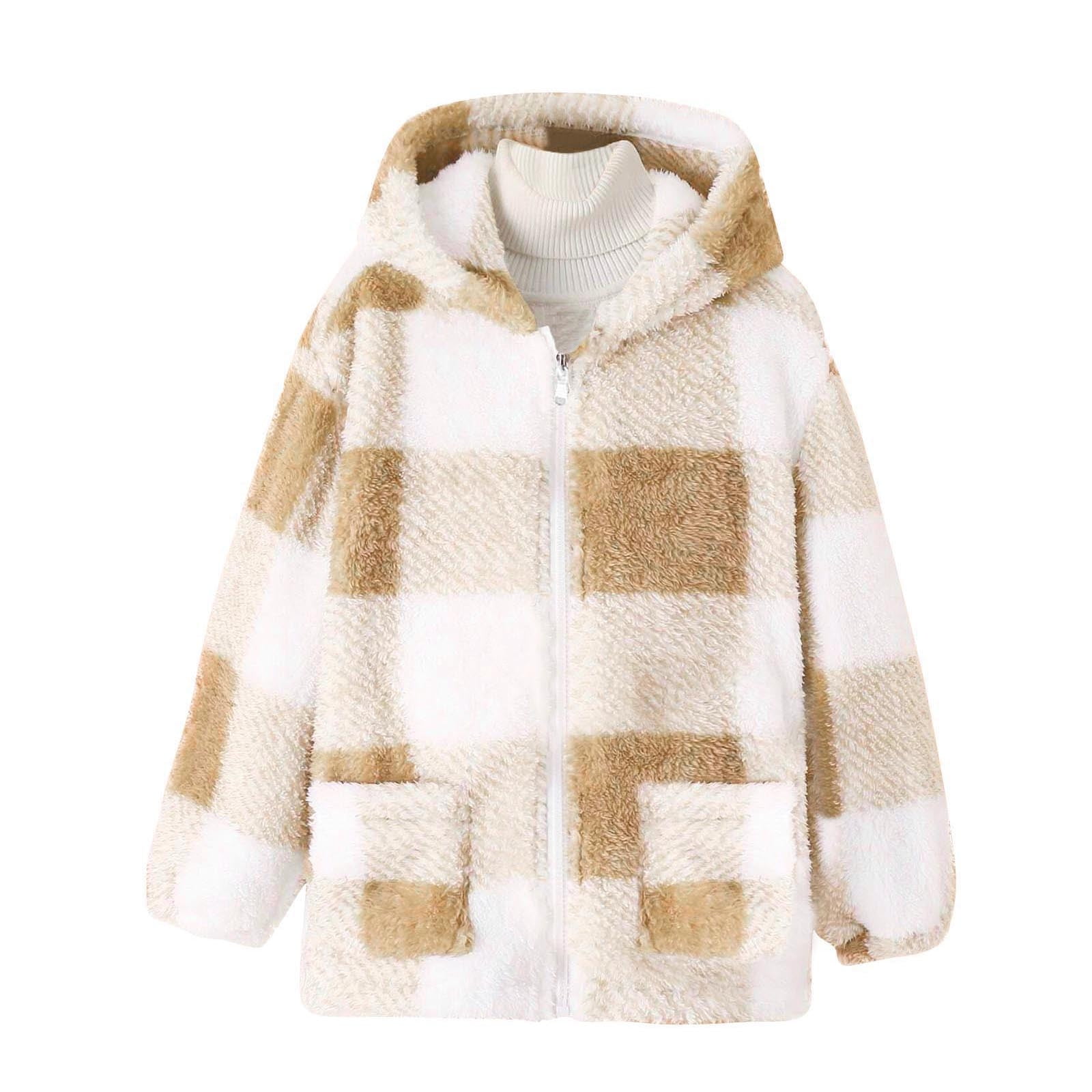 Baby Boy Girl Plaid Fleece Jacket Casual Fuzzy Zip Up Plush Thick Warm ...