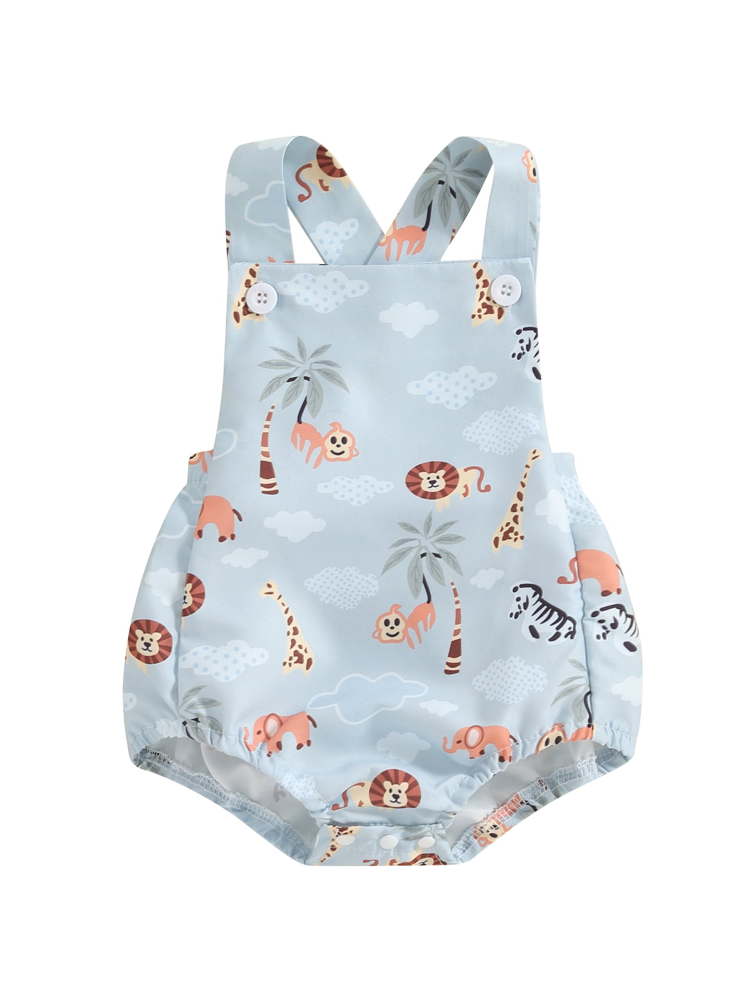 Baby Boy Girl Sleeveless Bubble Romper Square Neck Cartoon Print ...
