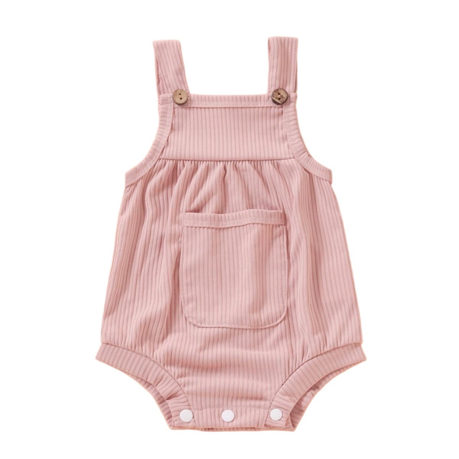 Baby Boy Girl Sleeveless Knit Overalls Solid Color Square Neck Romper ...
