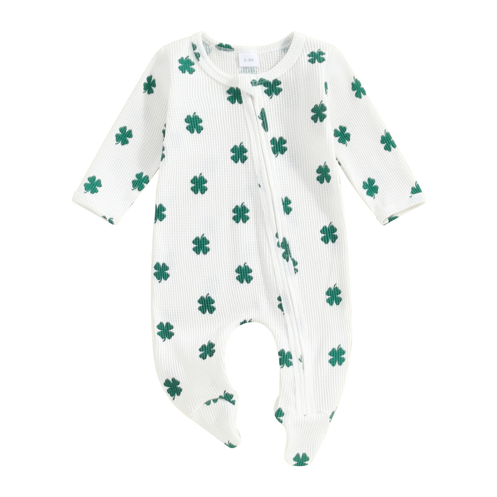 Baby Boy Girl St.Patrick's Day Outfit Clover Footed Jumpsuit Long ...