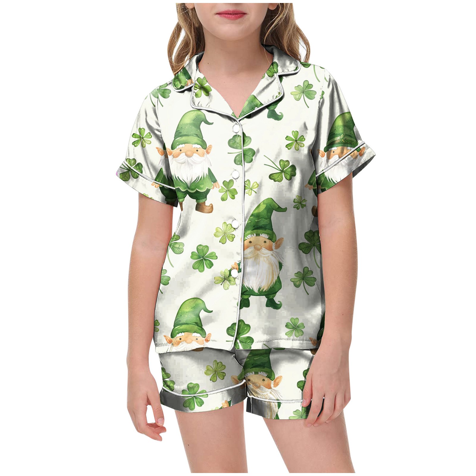 Baby Boy Girl St. Patricks Day Silk Pajamas Set Button Down Clover Long Sleeve Shirts Tops and ...