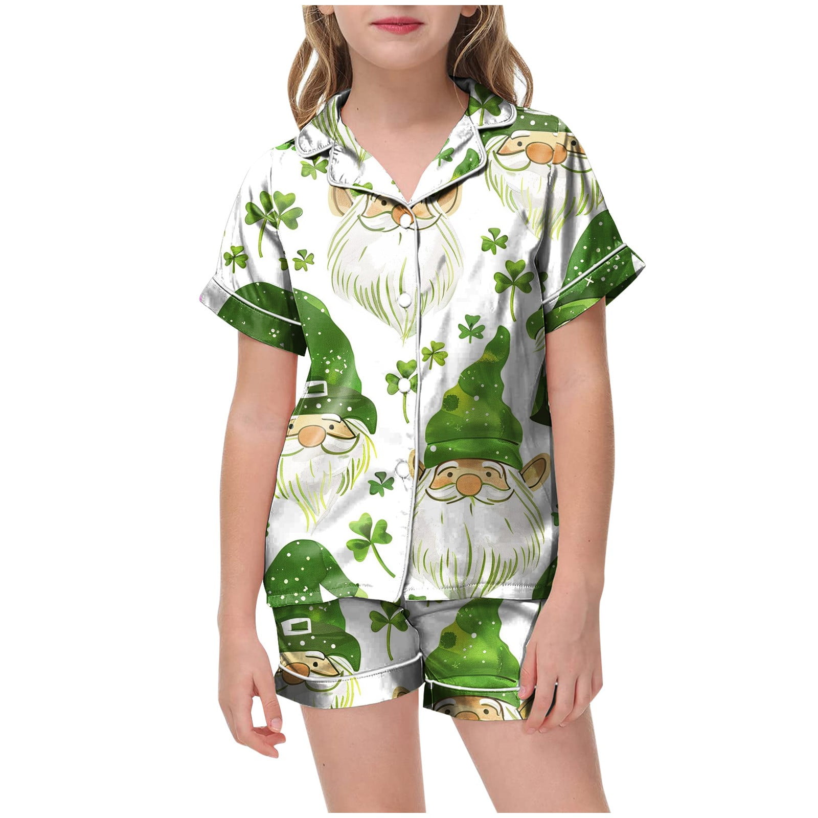 Baby Boy Girl St. Patricks Day Silk Pajamas Set Button Down Clover Long Sleeve Shirts Tops and ...