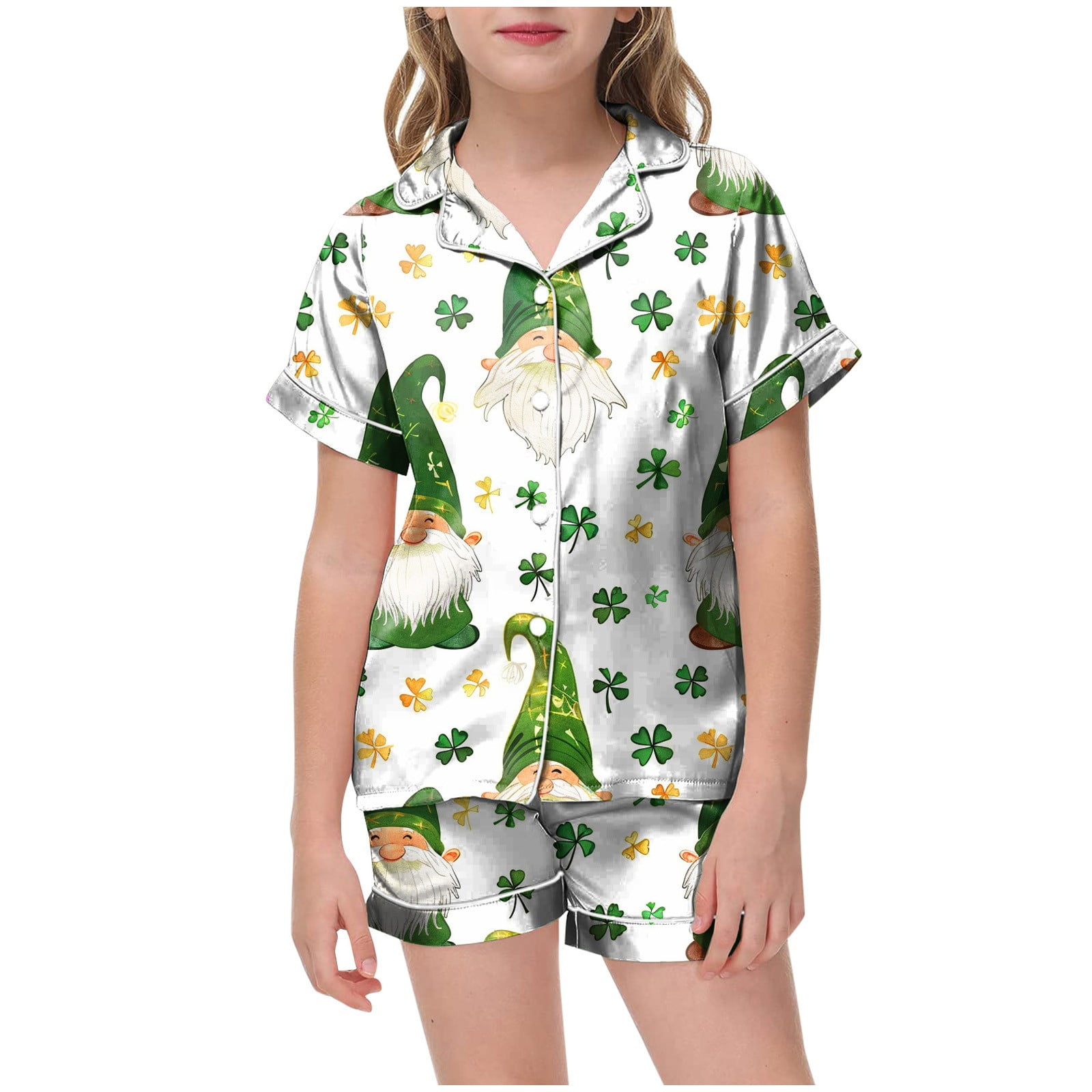 Baby Boy Girl St. Patricks Day Silk Pajamas Set Button Down Clover Long ...