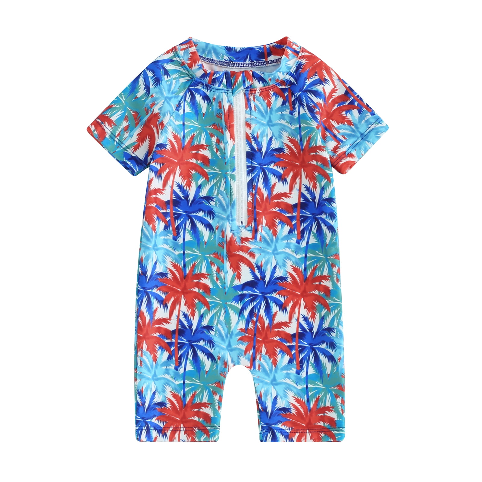 Baby Boy Girl Swimsuit One Piece Short Sleeve Zipper Swimwear Toddler ...