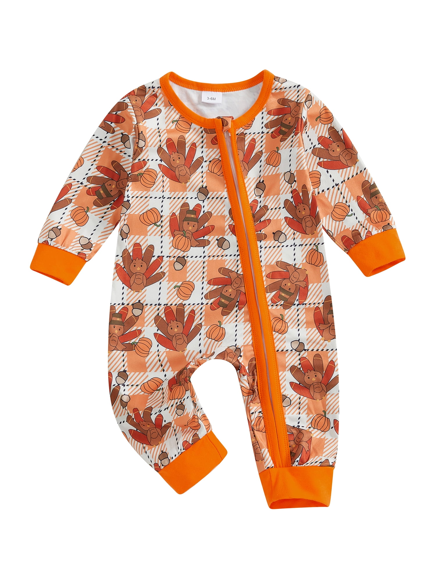 Baby Boy Girl Thanksgiving Romper Turkey Print Contrast Color Long ...