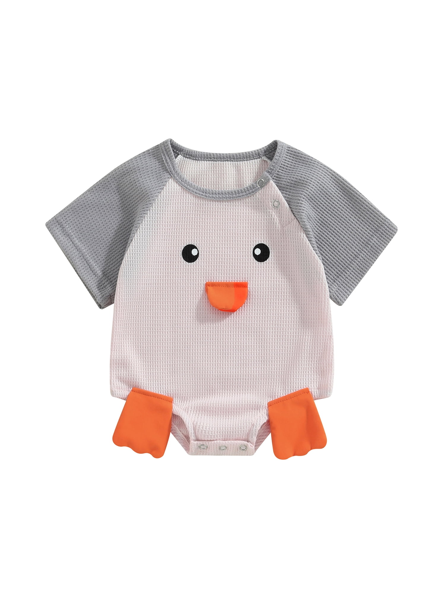 Baby Boy Girl Waffle Rompers Short Sleeve Crew Neck Contrast Color ...
