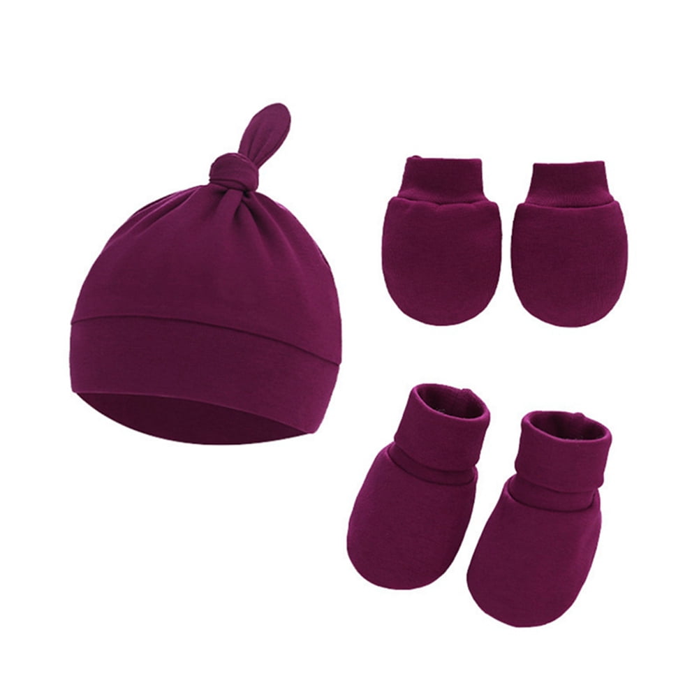 Baby Boy Girls Hat and Mitten Set Knot Baby Beanie for Boys Newborn Hat ...