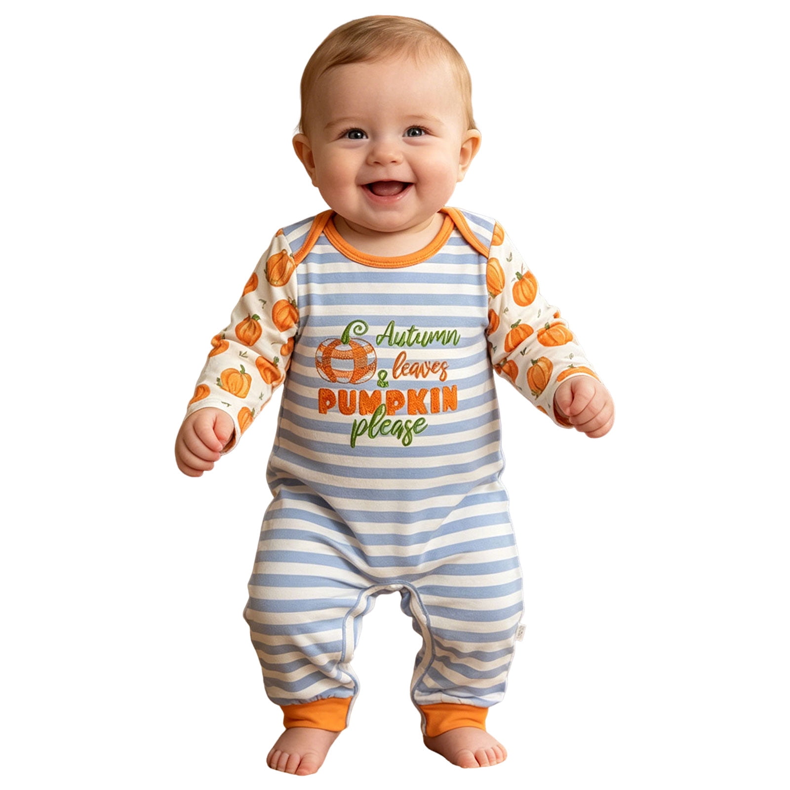 Baby Boy Girls Long Sleeve Romper Cute Cartoon Pumpkin Print Striped ...