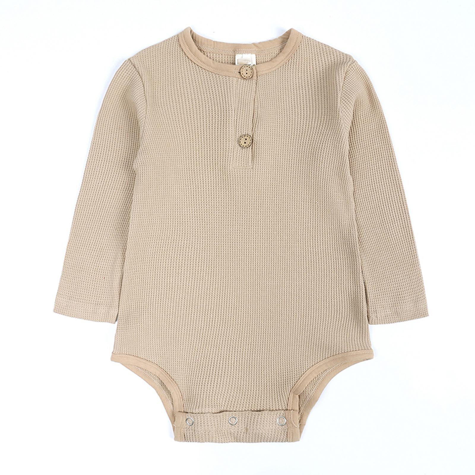 Baby Boy Girls Solid Color Long Sleeve One Piece Romper Jumpsuit Outfits Infant Outfits Beige,6 ...