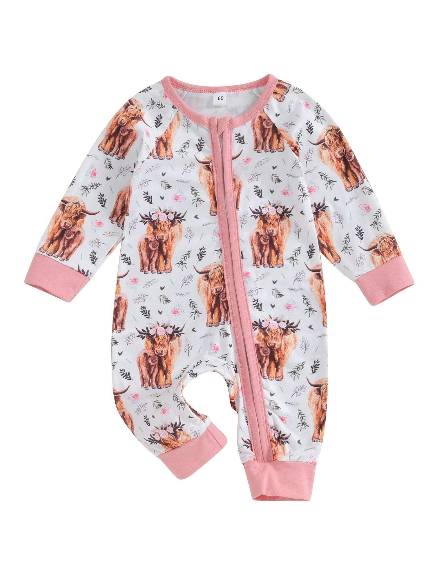 Baby Boy Girls Western Clothes Cow Print Long Sleeve Romper Zipper Jumpsuit One Piece Cute Fall ...