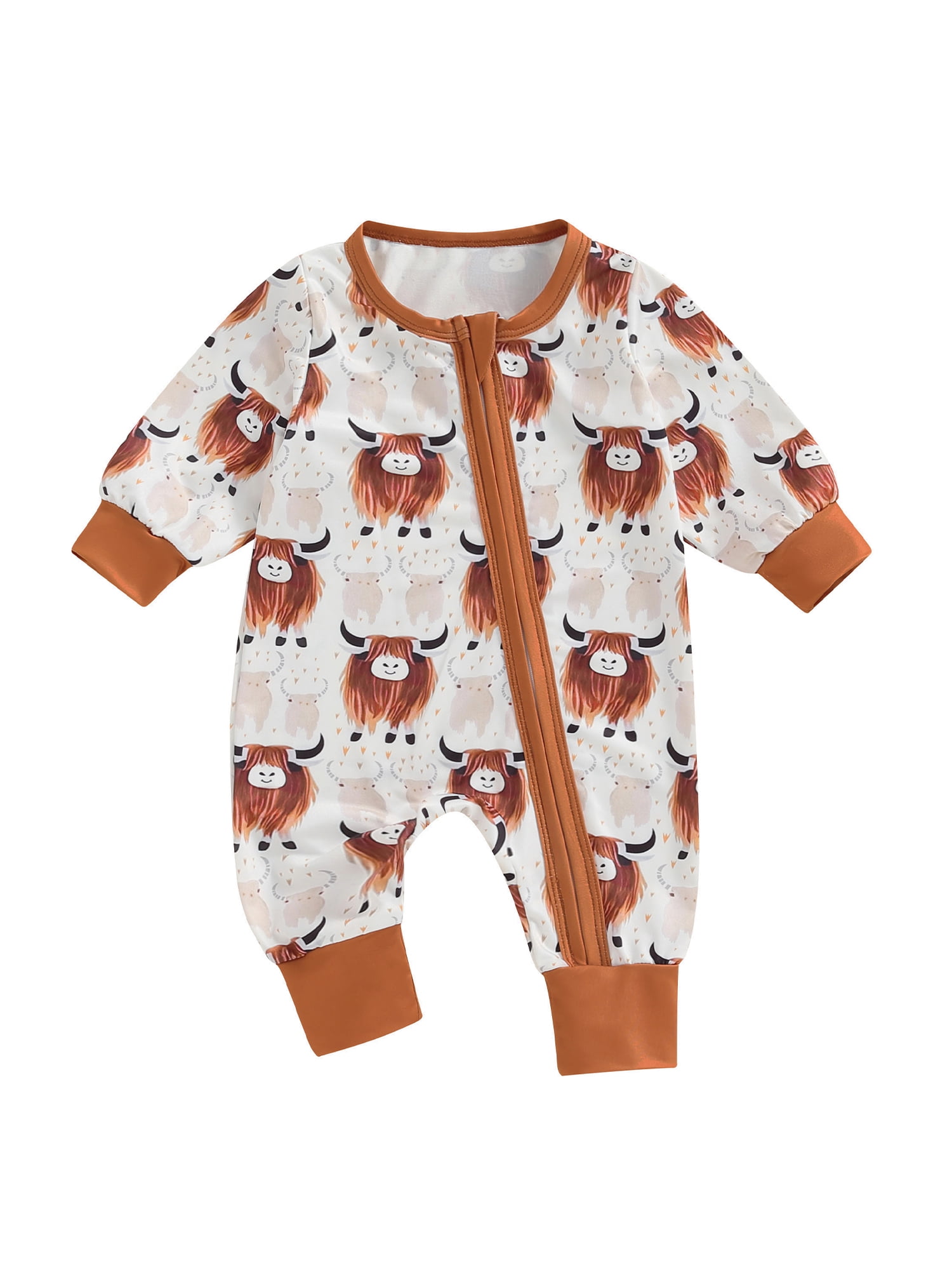 Baby Boy Girls Western Clothes Cow Print Long Sleeve Romper Zipper Jumpsuit One Piece Cute Fall ...