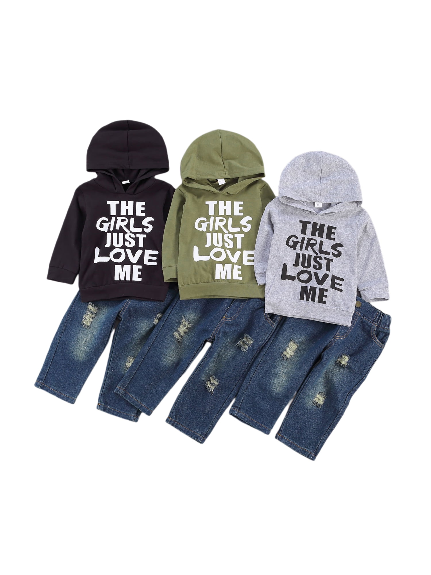 Baby Boy Letter Sweater Hole Long Pants Clothes Set Toddler Hooded Tops ...