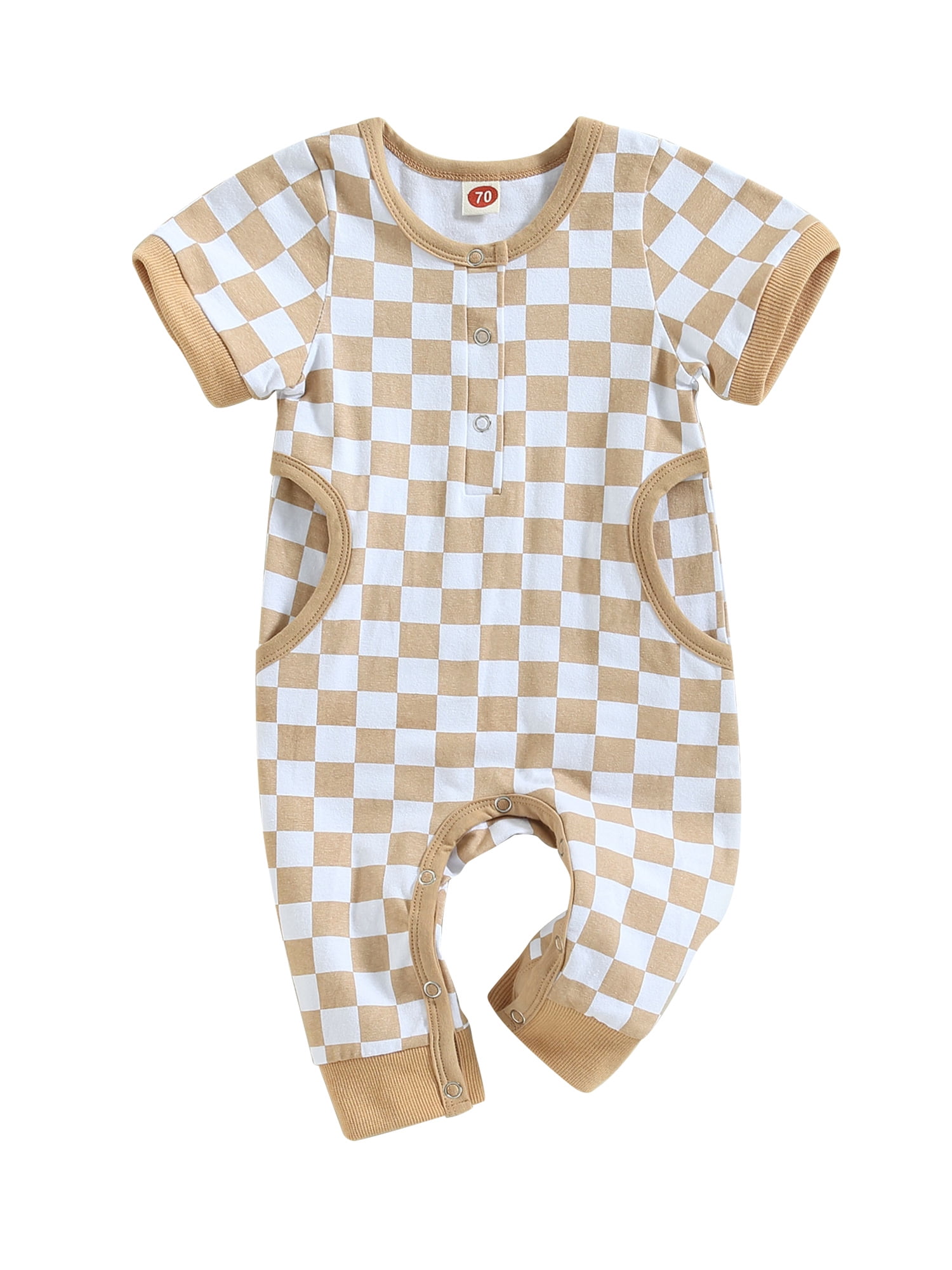 Baby Boy Neutral Checkerboard Print Short Sleeve O Neck Oversized T ...
