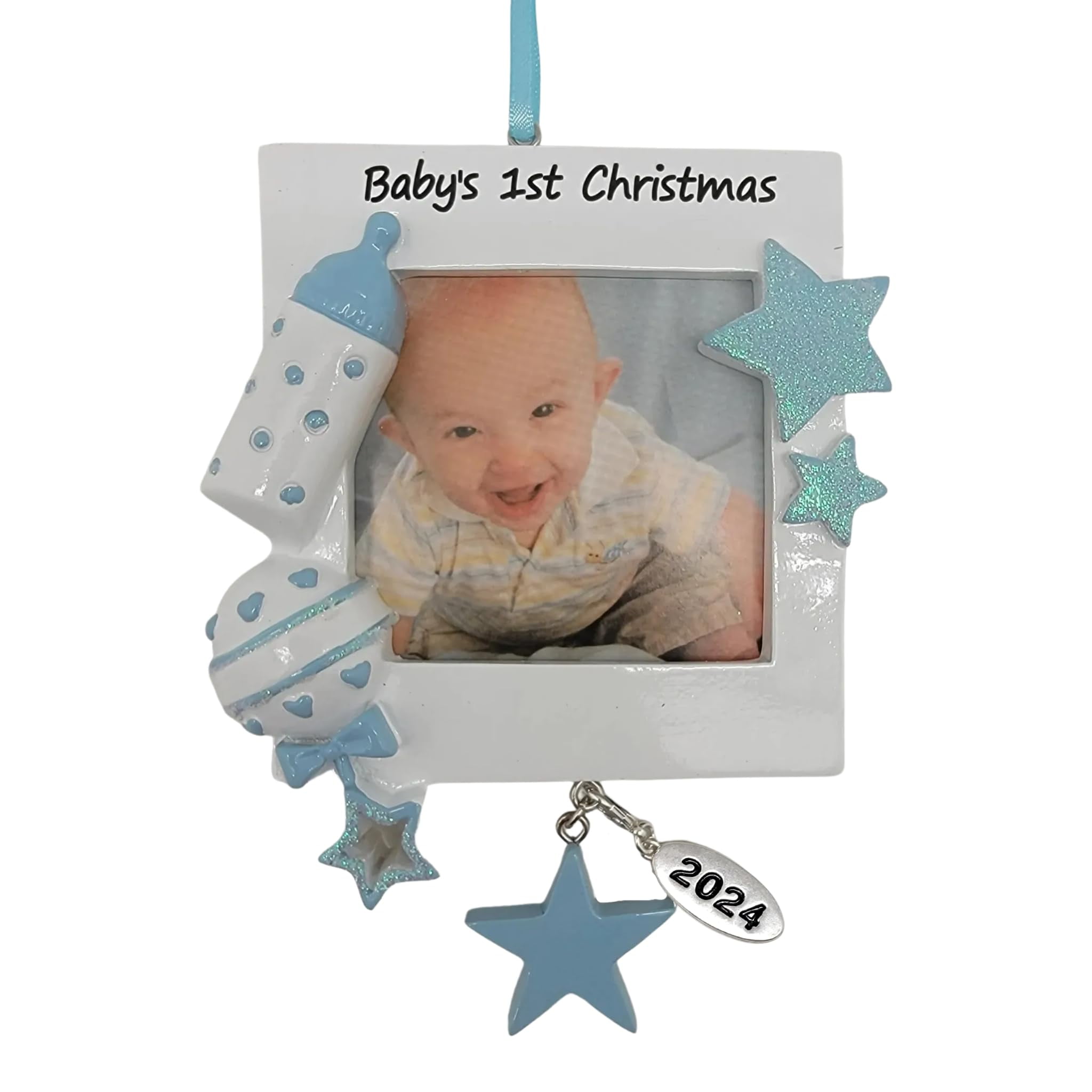 Baby Boy Ornament - Baby's First Christmas Photo Frame Hanging Ornament ...