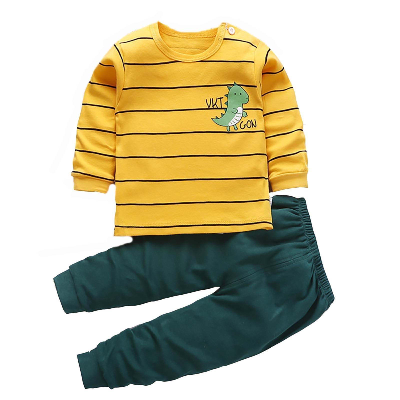 Baby Boy Outfit Cute Animals Trains Cartoon Print Long Sleeve Tops Pants Pajamas Set Baby ...