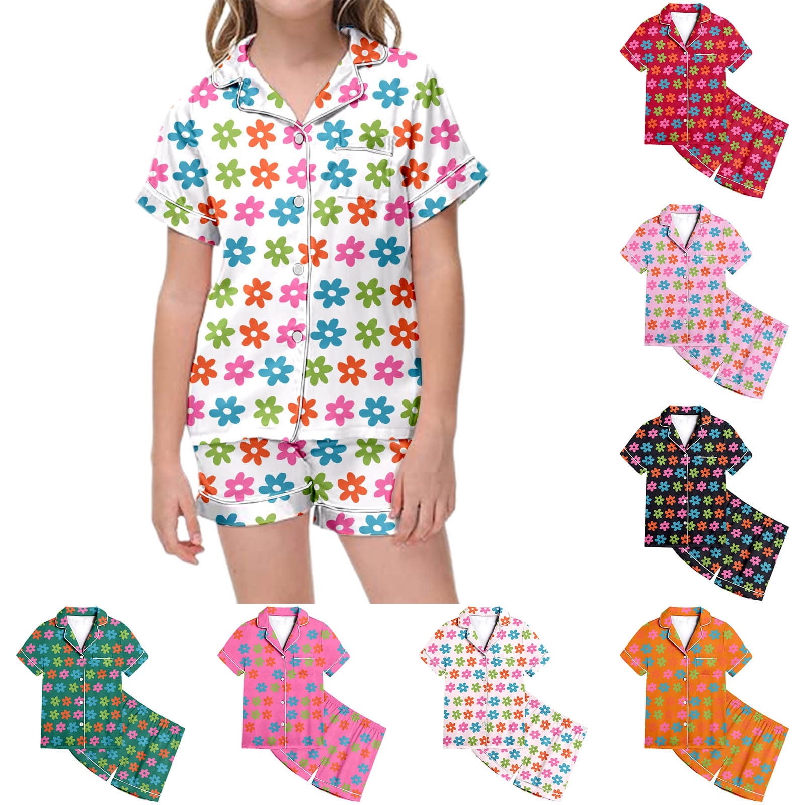 Baby Boy Outfit Kids Flower Pattern Short Sleeve Button Down Top and ...