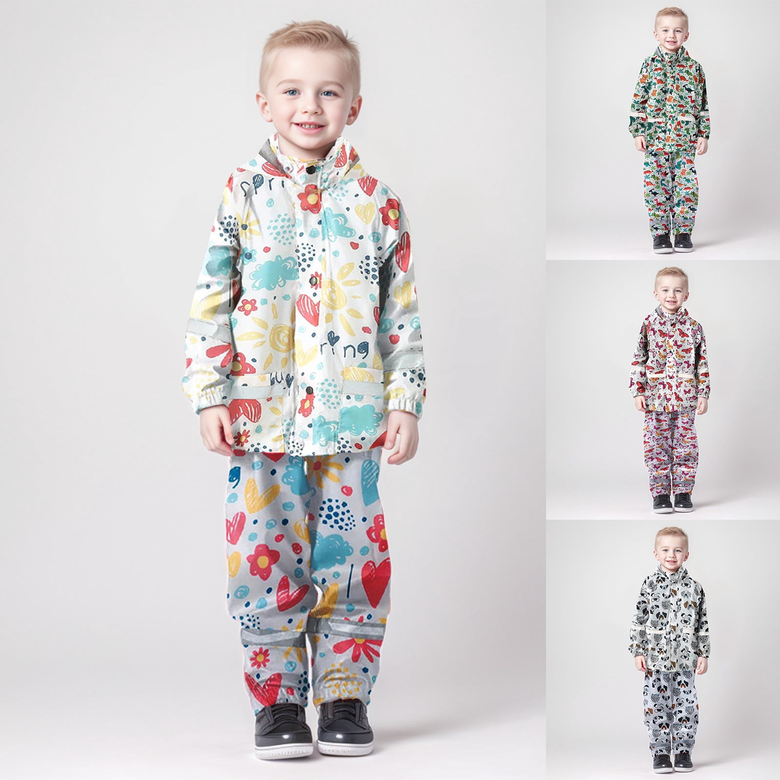 Baby Boy Outfit Outdoor Raincoat Rain Pants Suit Cartoon Dog Dinosaur ...