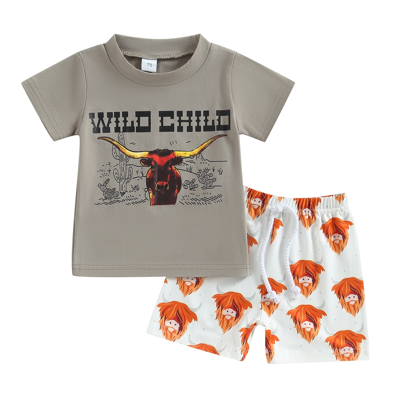 Baby Boy Outfit Short Sleeve Cow Print T-Shirt Top Casual Shorts Retro Boho Clothes Cowboy ...