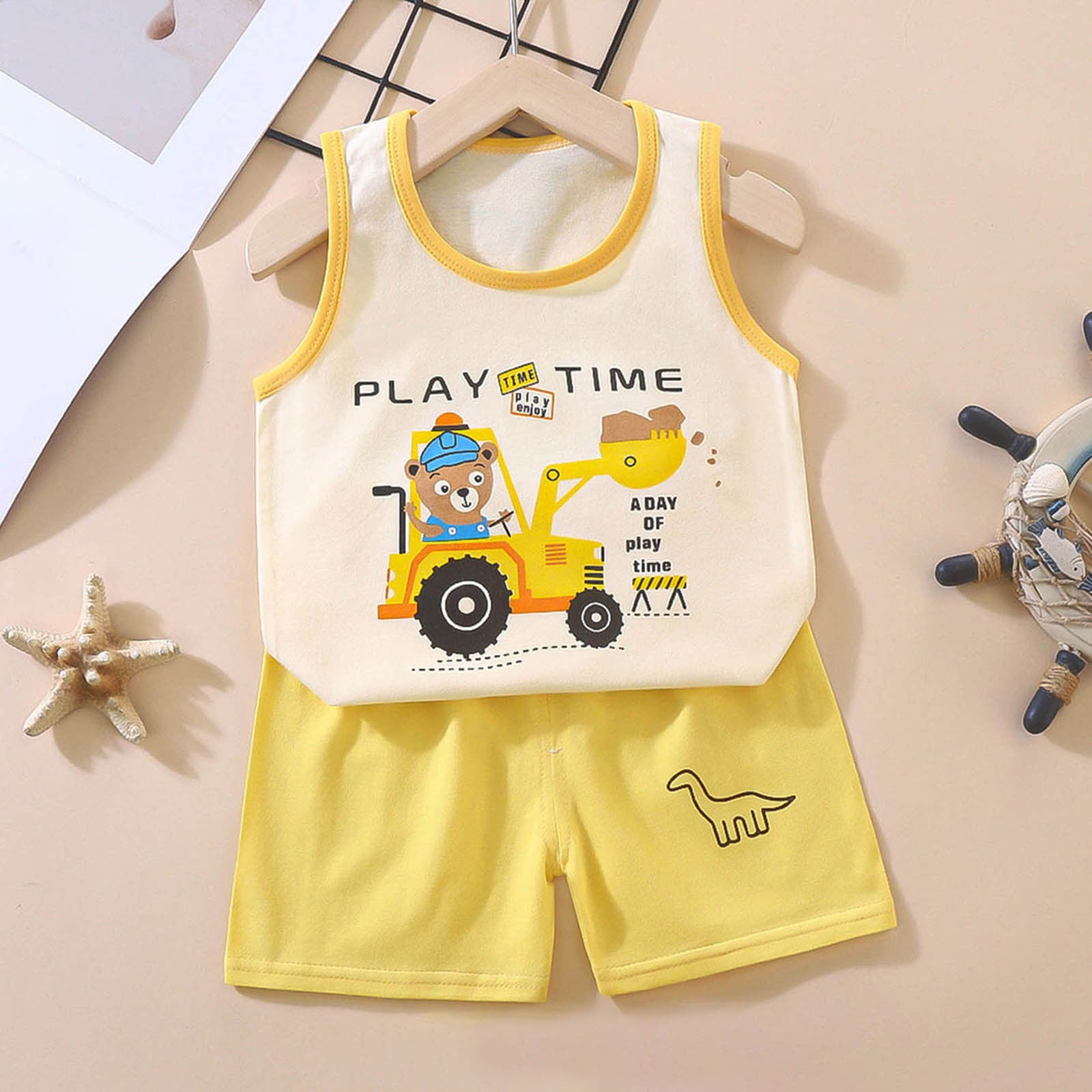 Summer Baby Boy Girl Clothes Set Cute Outfits Unisex Solid Sleeveless ...