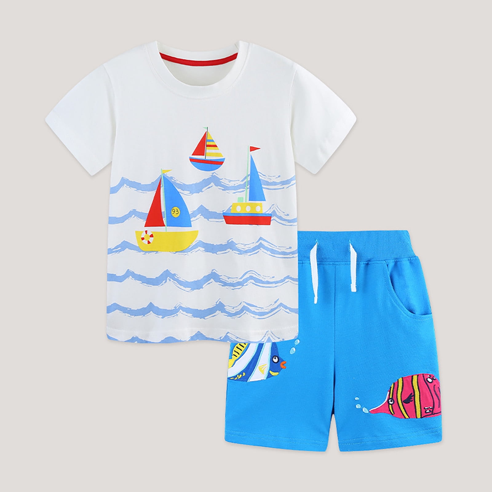 Baby Boy Outfits 2 Piece Cartoon Print Crew Neck Short Sleeve T Shirt ...